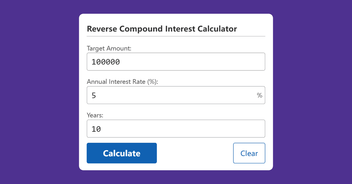 Reverse Compound Interest Calculator