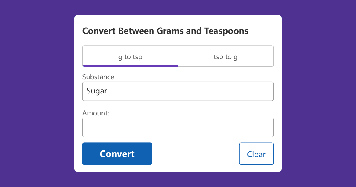 Grams to Teaspoons Calculator