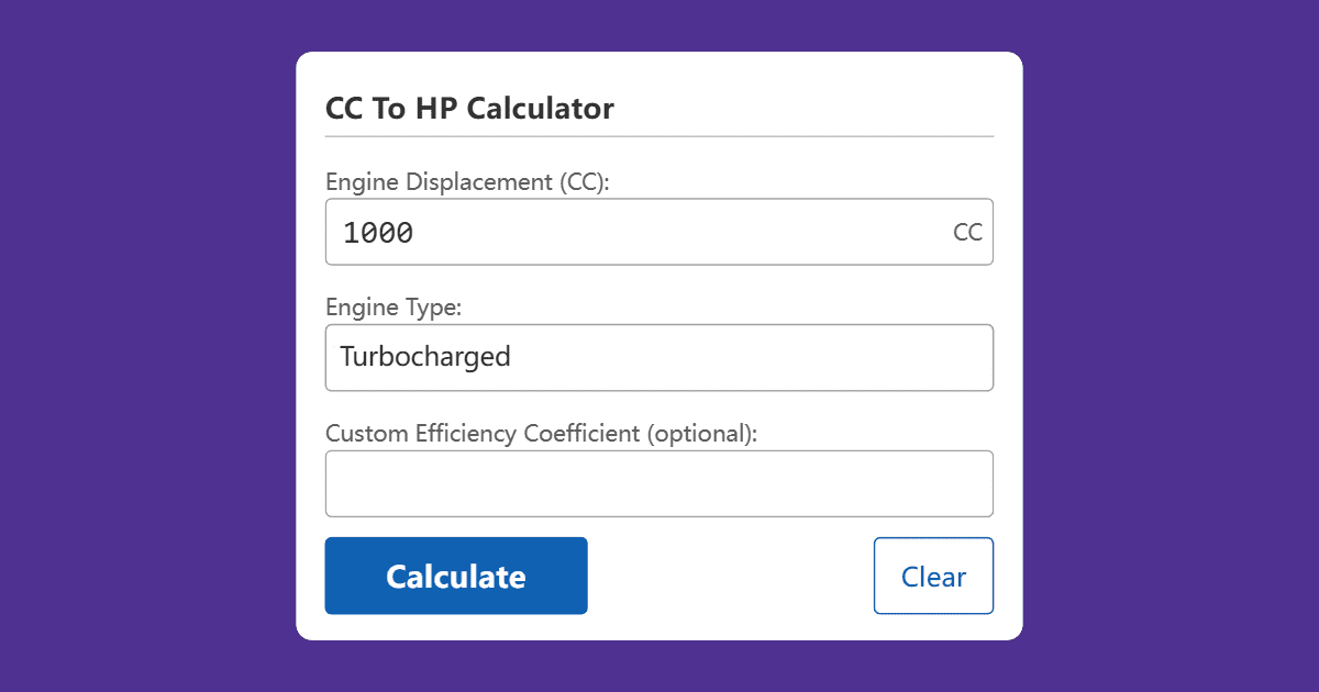 CC to HP Calculator (with Efficiency Coefficient)