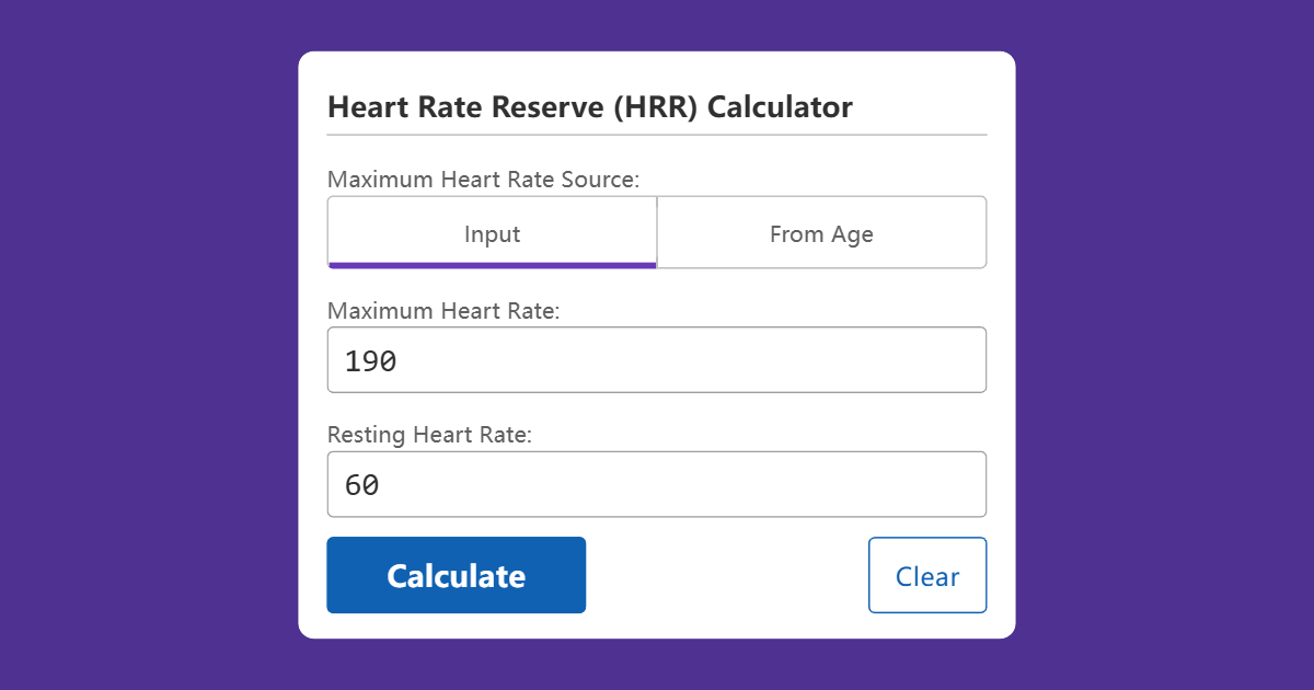 Heart Rate Reserve (HRR) Calculator