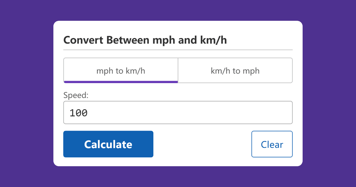 mph to km/h Calculator