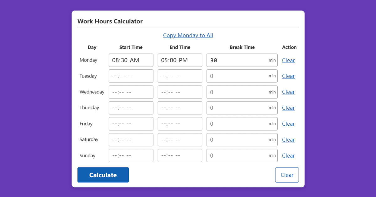 Work Hours Calculator