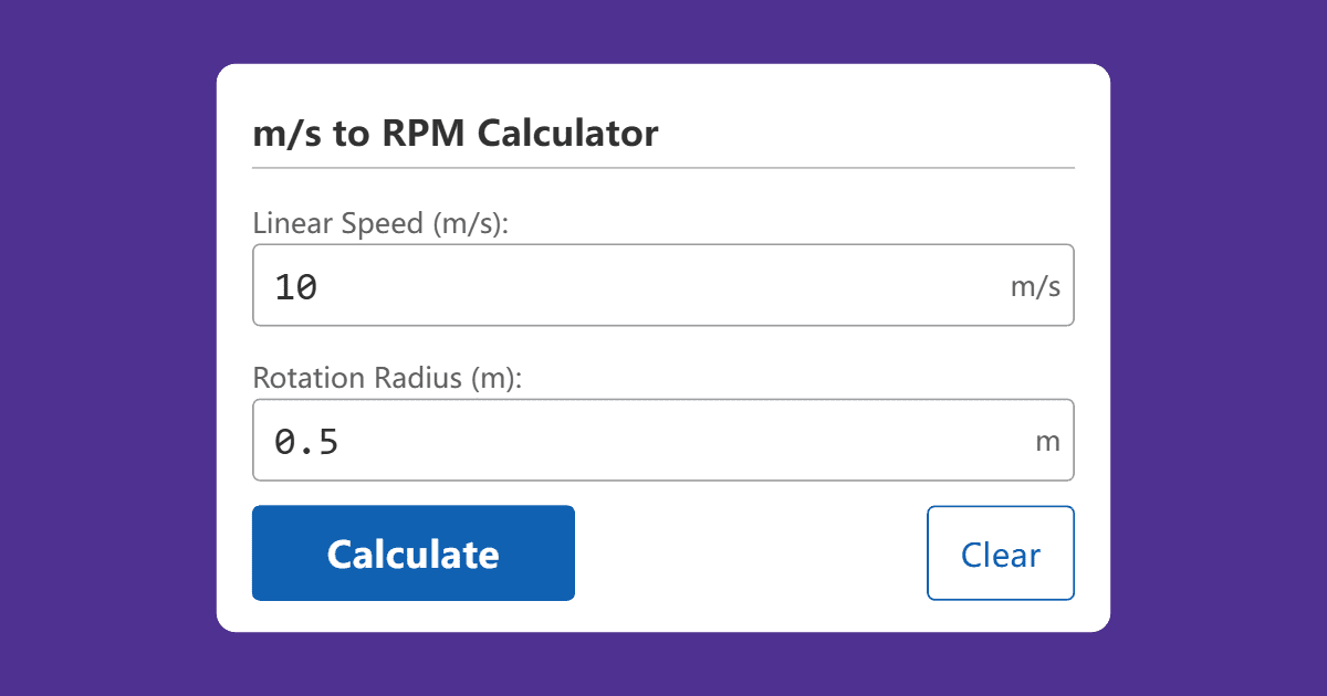 M s To RPM Calculator M s To RPM Calculator